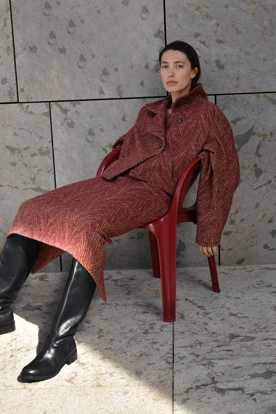 Rabens Saloner Lunna Herringbone Jacket - Burgundy – Shop 9